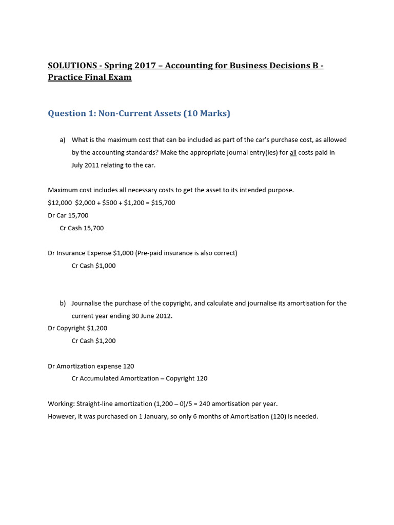 SOLUTIONS - Practice Final Exam | PDF | Depreciation | Accounting