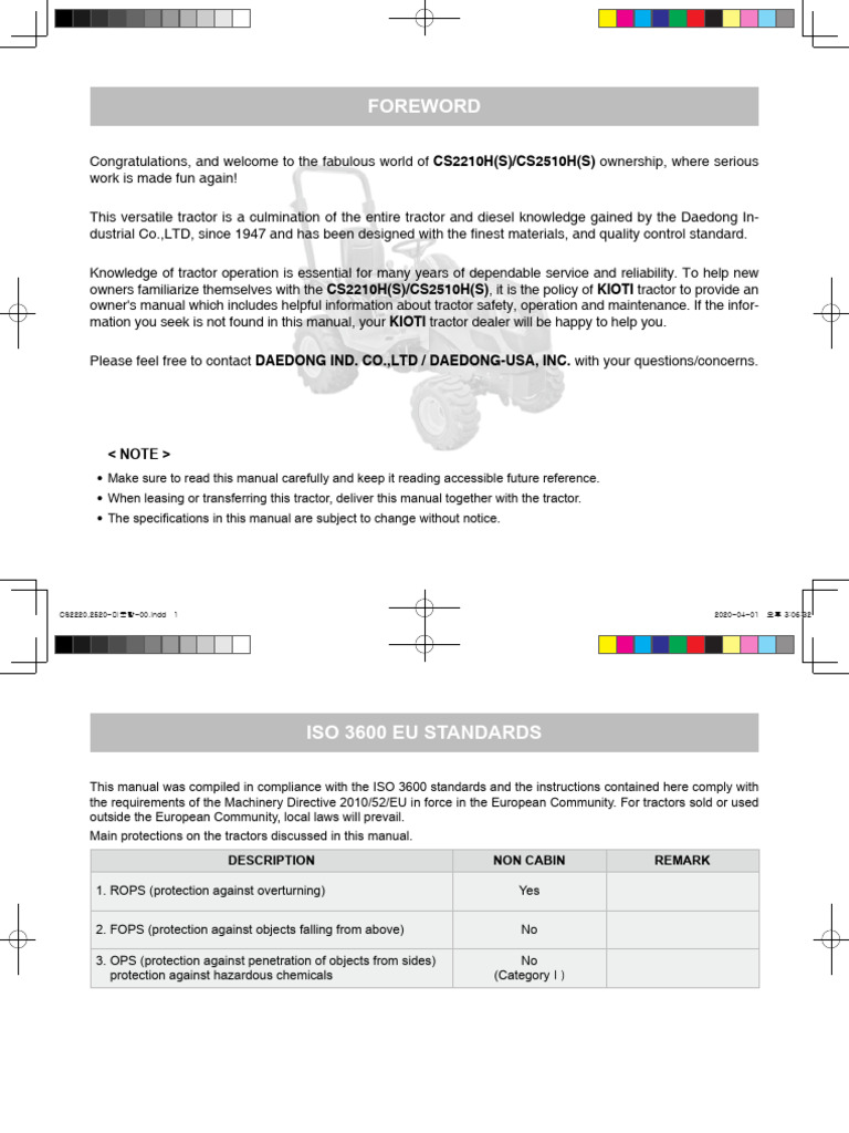 Kioti CS2210H (S), CS2510H (S) Tractor Operator's Manual | PDF ...