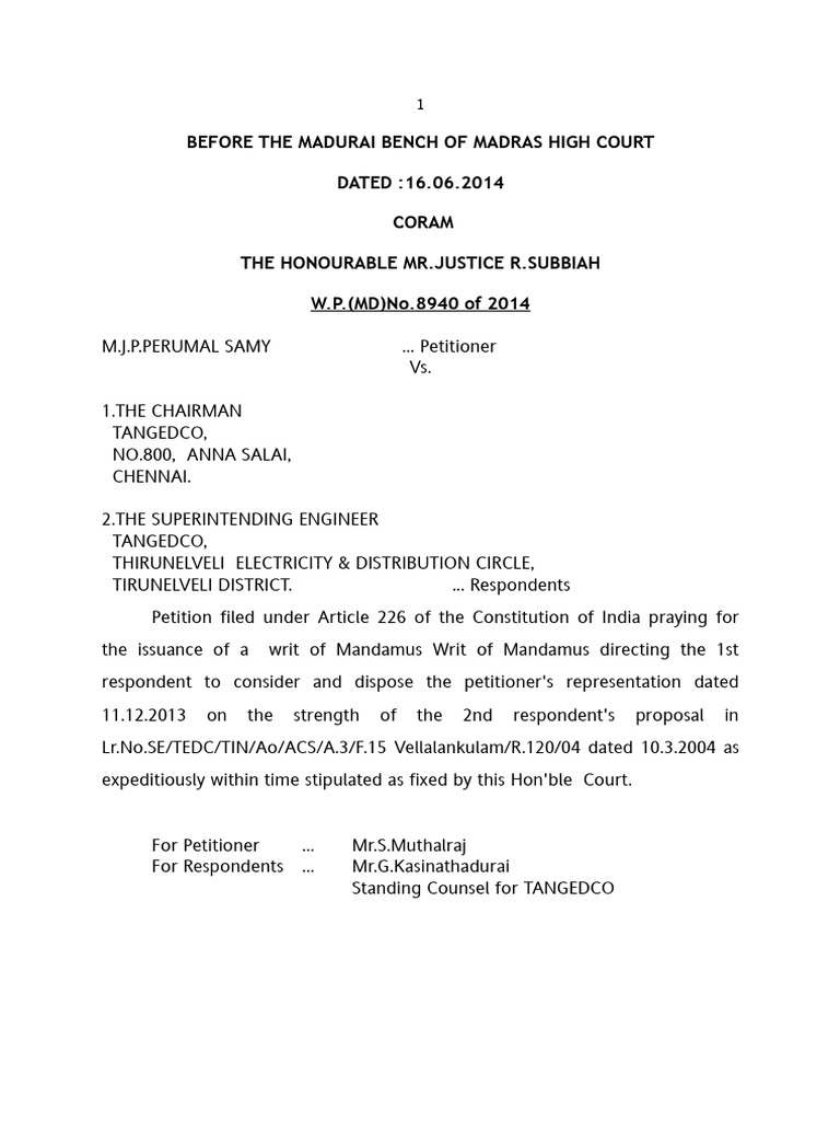 Before The Madurai Bench of Madras High Court DATED:16.06.2014 Coram ...