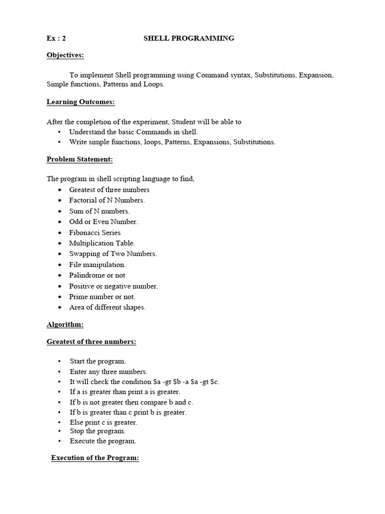 Ex: 2 Shell Programming Objectives | PDF | Computer Program | Programming