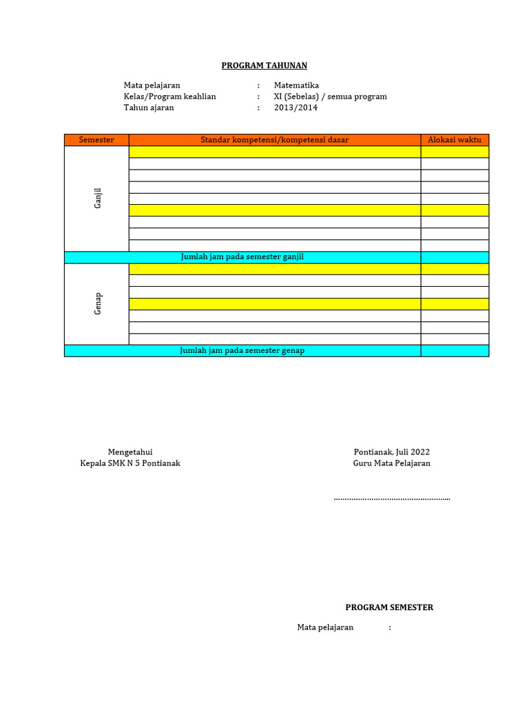 Format Prota Dan Prosem 22 - 23 | PDF