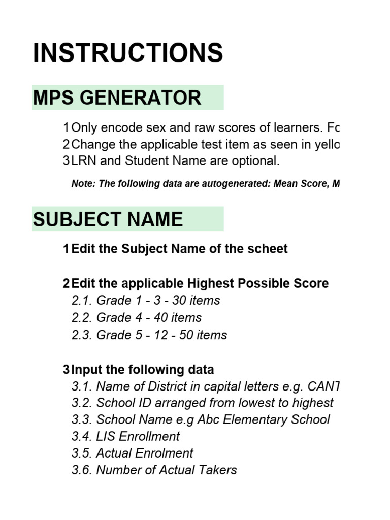 MPS Generator Data Entry Guide | PDF