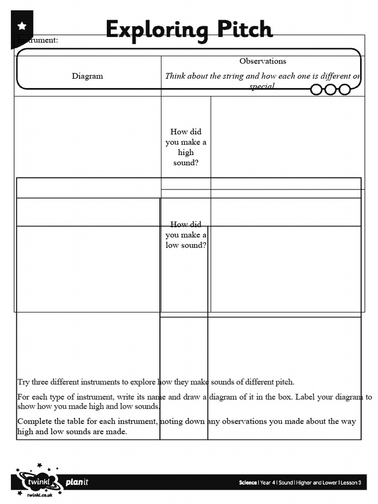 Activity Sheet Exploring Pitch Editable | PDF | Sound | Pitch (Music)