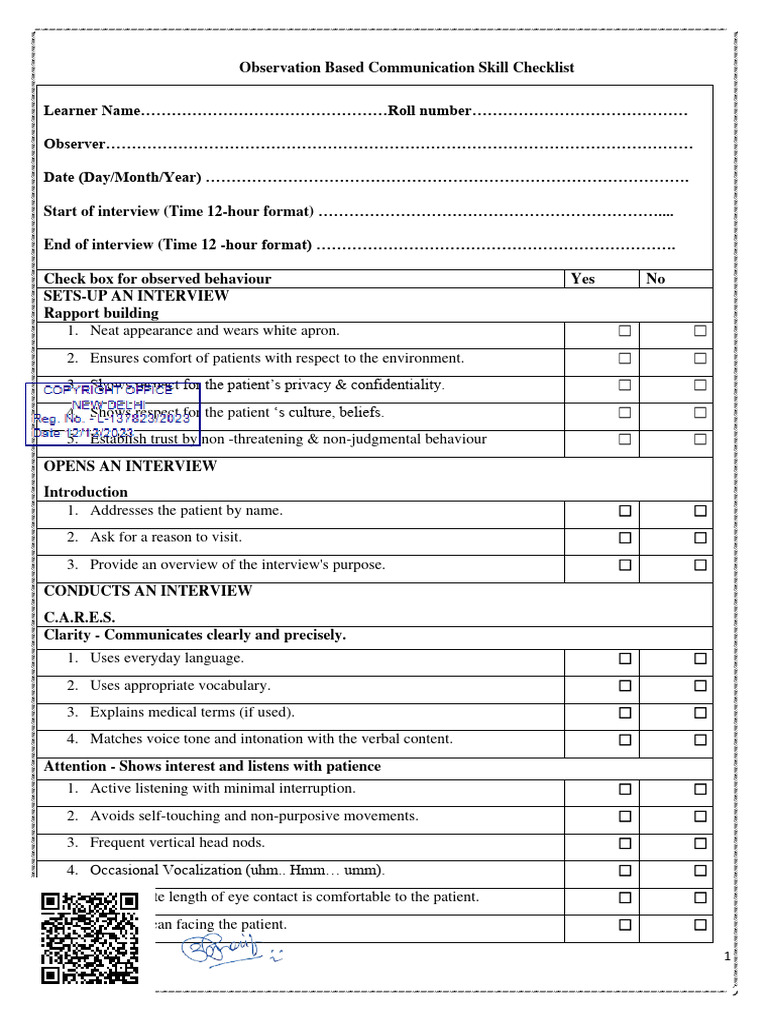 OCSC Checklist | PDF | Behavioural Sciences | Cognition