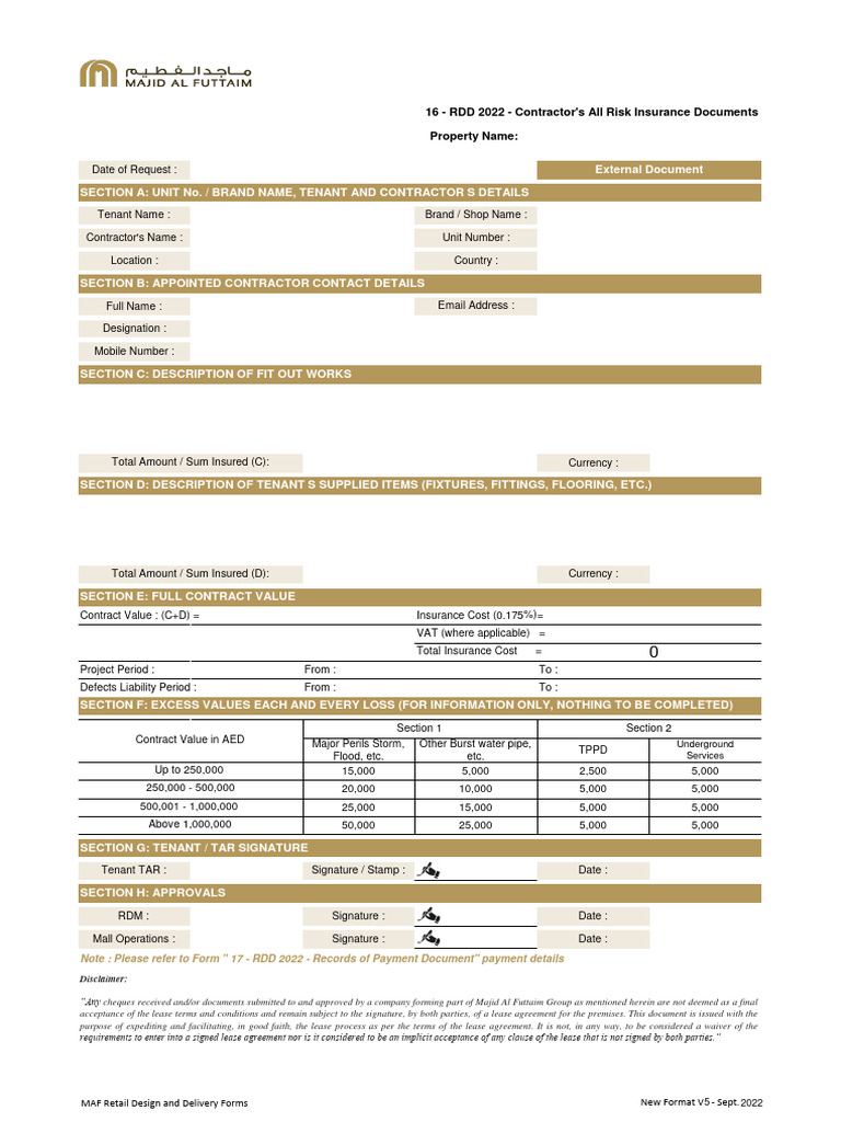 Contractor's Risk Insurance Form | PDF | Lease | Insurance