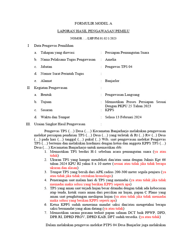 Laporan Pengawasan Pemilu | PDF