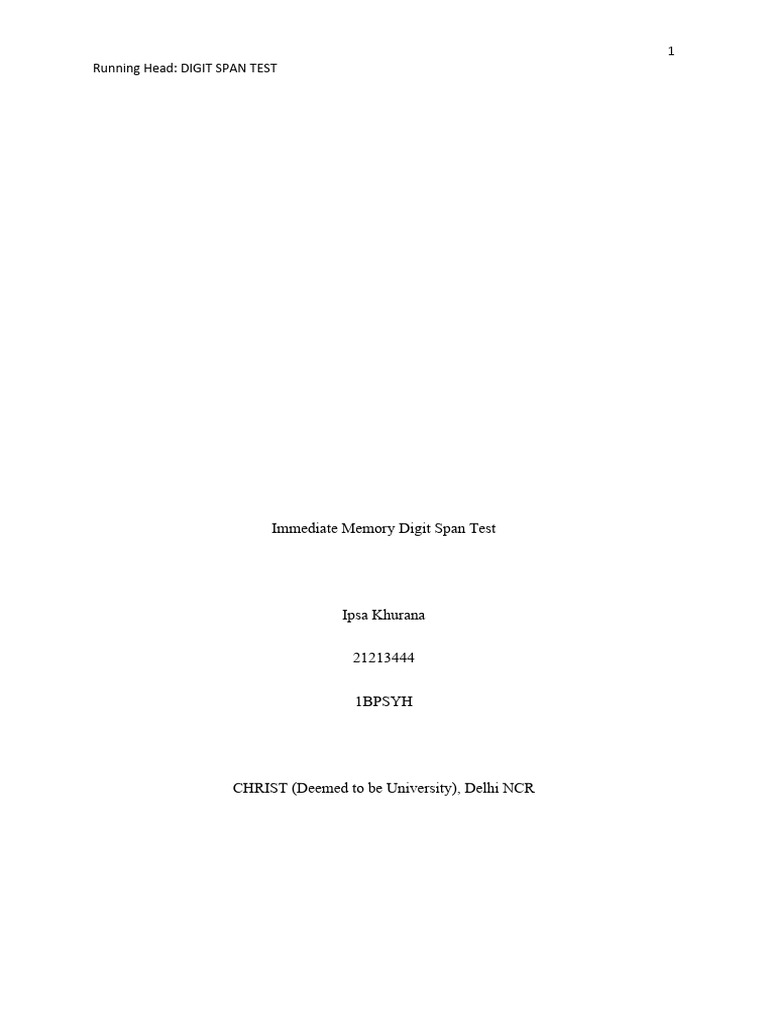 Digit Span Report | PDF | Intelligence | Cognition