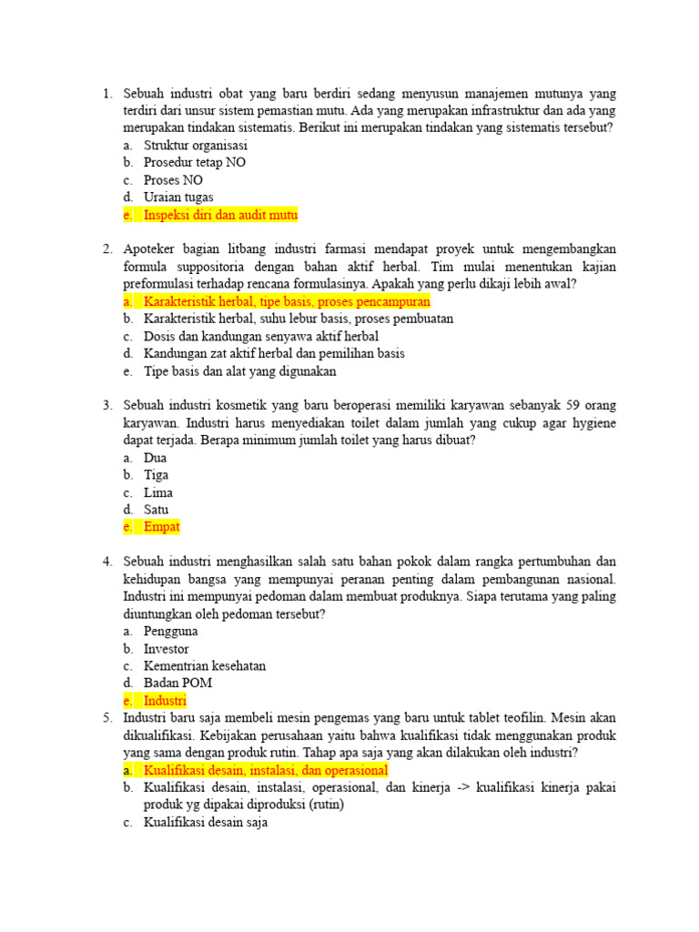 Kuis Industri Farmasi | PDF | Bisnis | Teknologi & Rekayasa