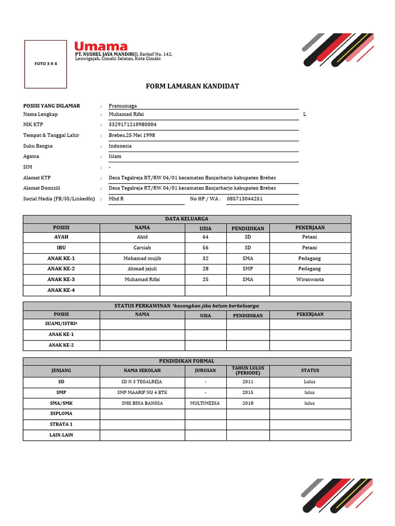 FORM LAMARAN Kerja | PDF