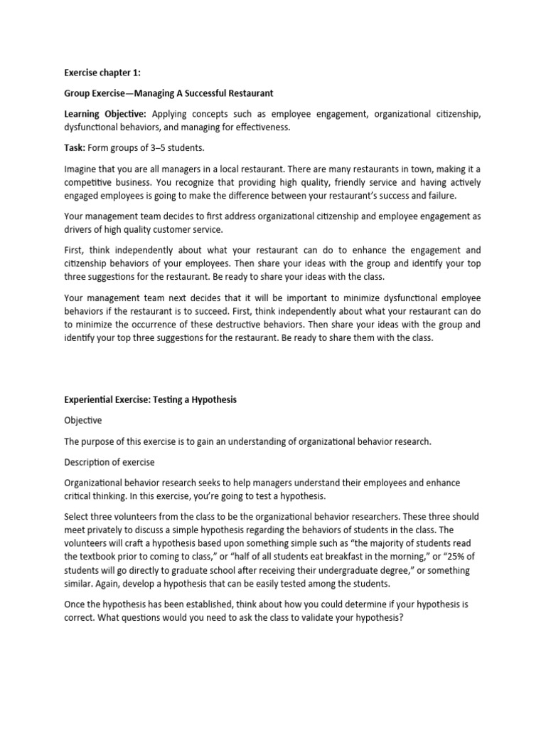 Exercise Chapter 1 | PDF | Behavior | Organizational Behavior