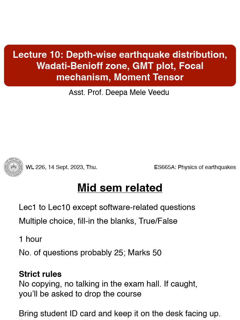 Lecture 10: Depth-Wise Earthquake Distribution, Wadati-Benioff Zone, GMT Plot, Focal Mechanism ...