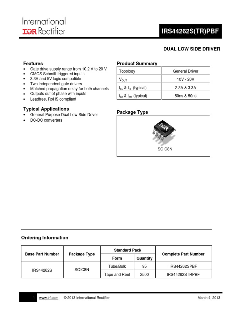 Infineon IRS44262S DS v01 - 00 EN | PDF | Logic Gate | Cmos