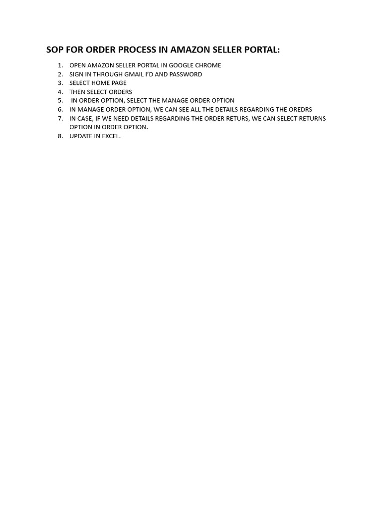 Sop For Order Process in Amazon Seller Portal | PDF