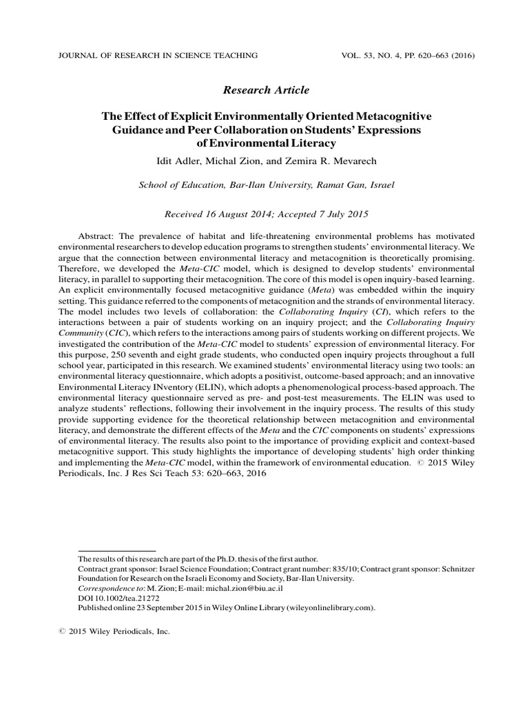 J Res Sci Teach 2015 Adler The Effect Of Explicit Environmentally