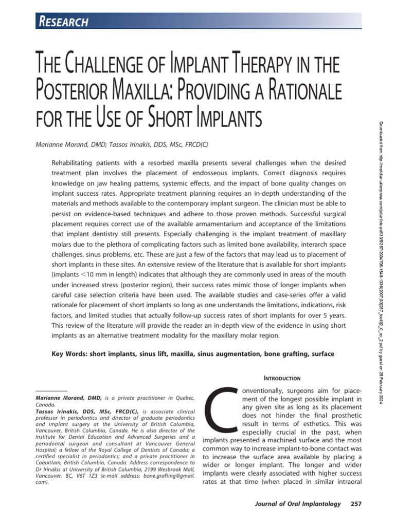 (2007 Morand) THE CHALLENGE OF IMPLANT THERAPY IN THE POSTERIOR MAXILLA ...
