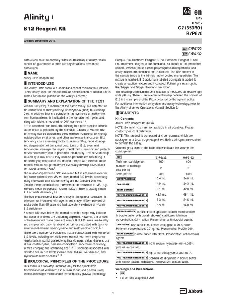 VB12 Reagent Kit | PDF | Vitamin B12 | Detection Limit