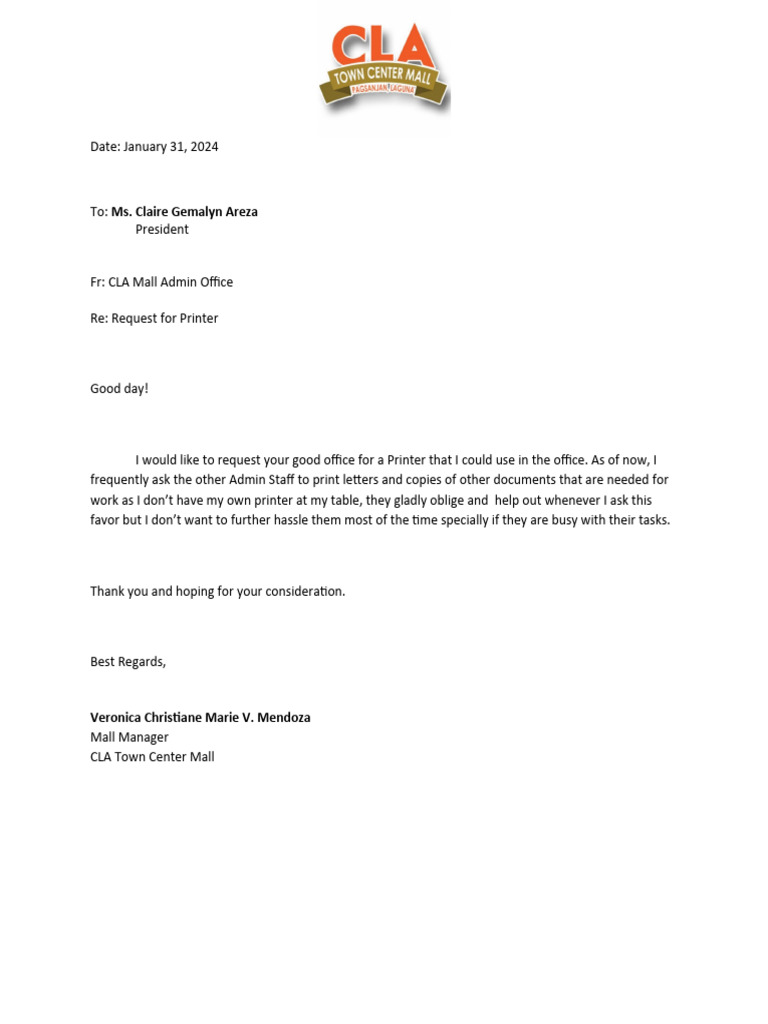 Request For Printer | PDF