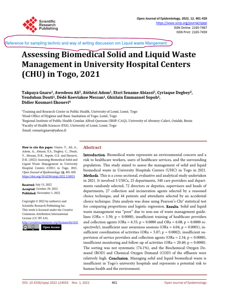 Assessing Biomedical Solid and Liquid Waste | PDF | Waste | Waste ...