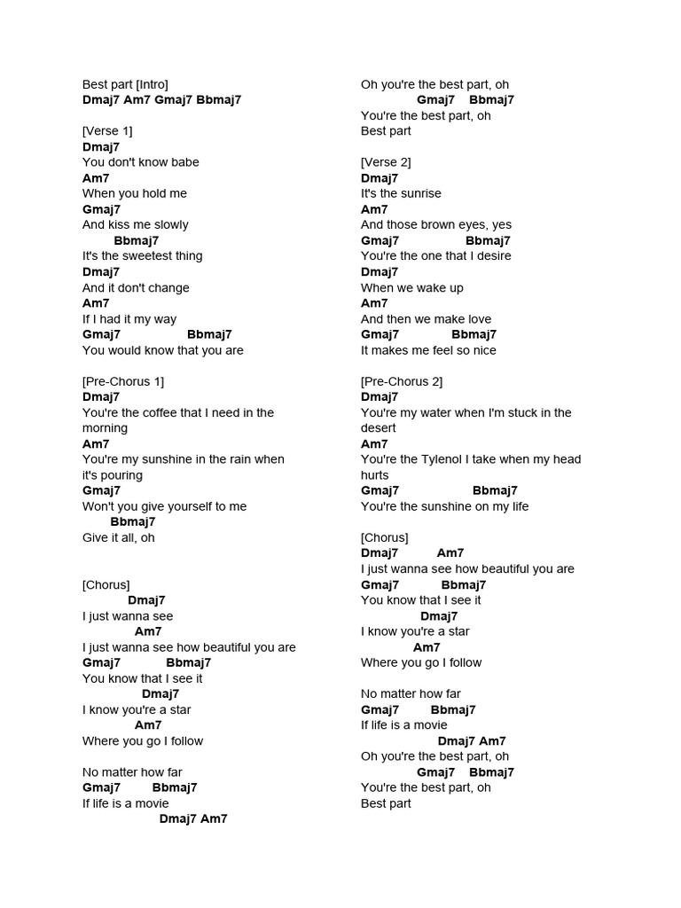 Best Part Chords | Download Free PDF | Song Structure | Vocal Music