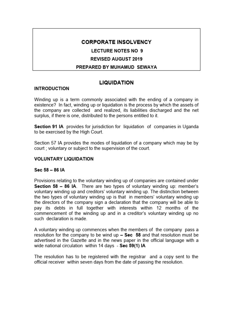 Lecture No. 9 Liquidation | PDF | Liquidation | Bankruptcy