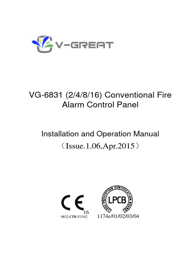 VG-6831 Conventional Fire Alarm Control Panel Installation and Operation Manual V1.06 | PDF ...