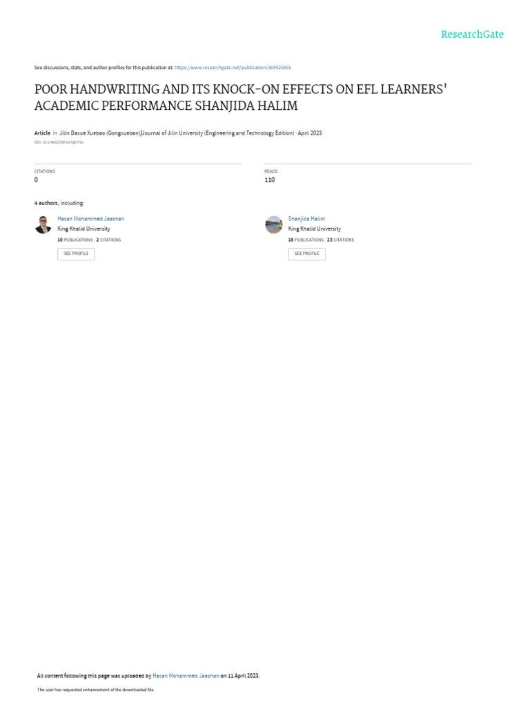Poor Handwriting's Impact on EFL Performance | PDF | English As A ...