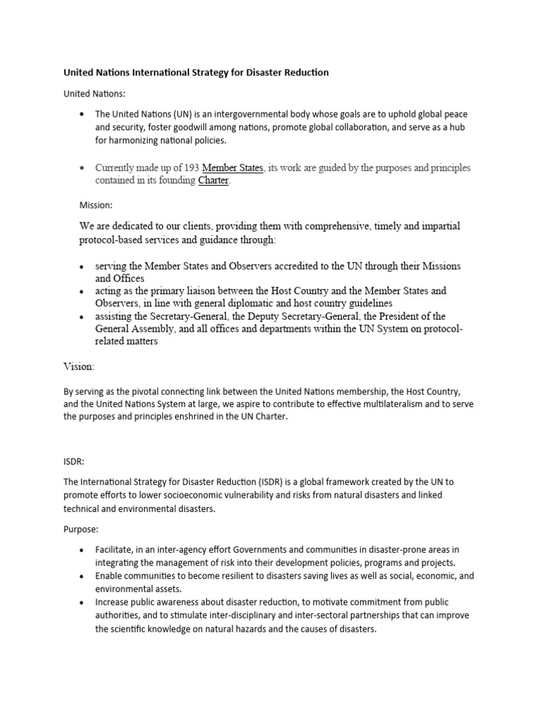 United Nations International Strategy For Disaster Reduction | PDF