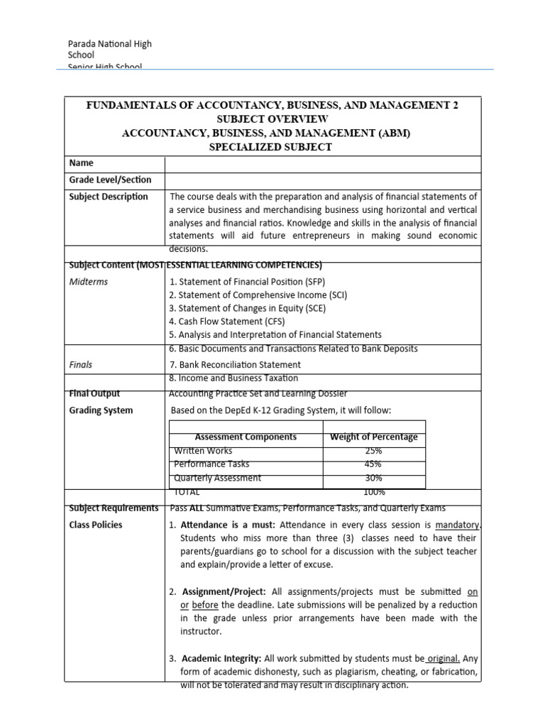 Acctg 2 Subject Overview | PDF | Financial Statement | Academic Dishonesty