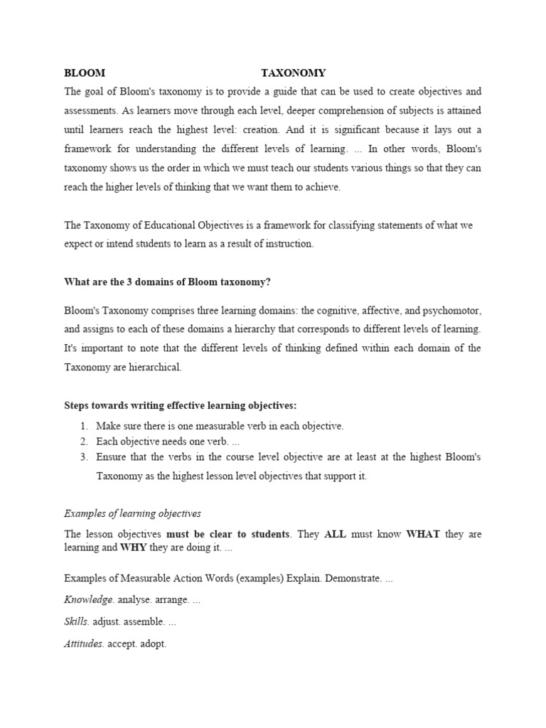 Bloom Taxonomy INTRODUCTION | PDF