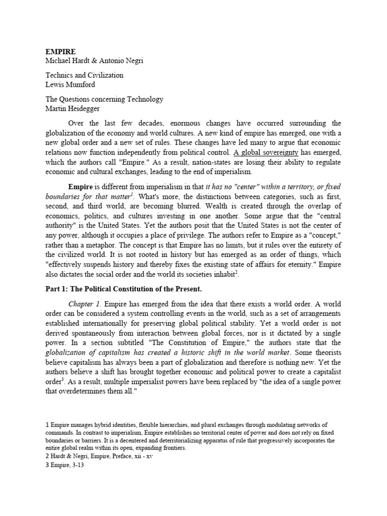 Notes On Michael Hardt and Antonio Negri's EMPIRE (Week 2) | PDF ...
