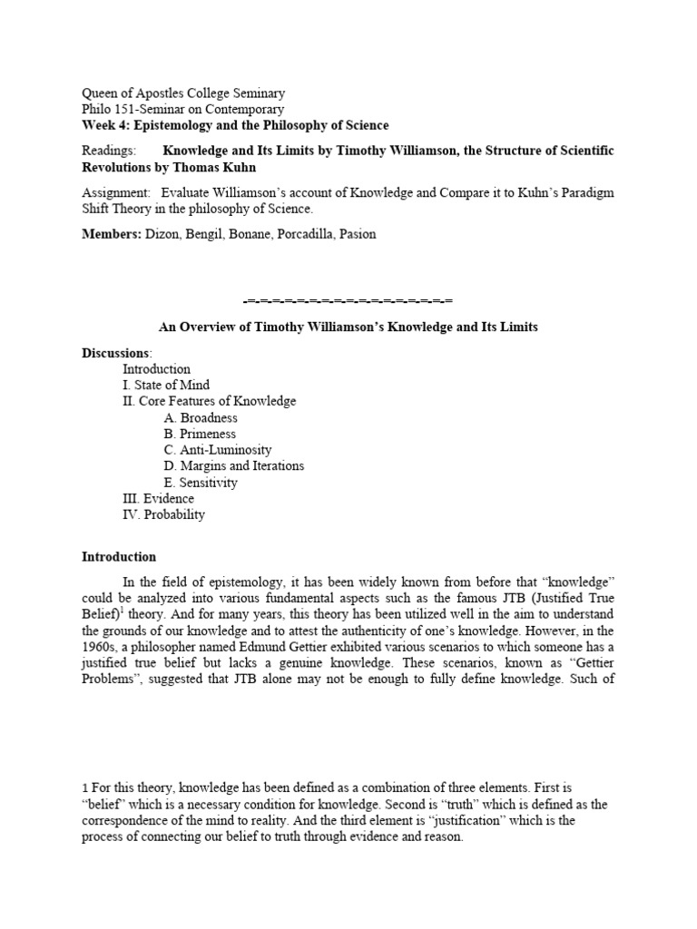 WEEK 4 (EPISTEMOLOGY AND PHILOSOPHY OF SCIENCE) (Week 4) | PDF