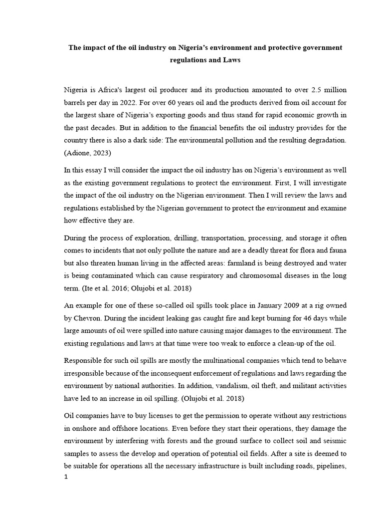 The Impact of The Oil Industry On Nigeria's Environment and Protective ... The Impact of The Oil Industry On Nigeria's Environment and Protective ...