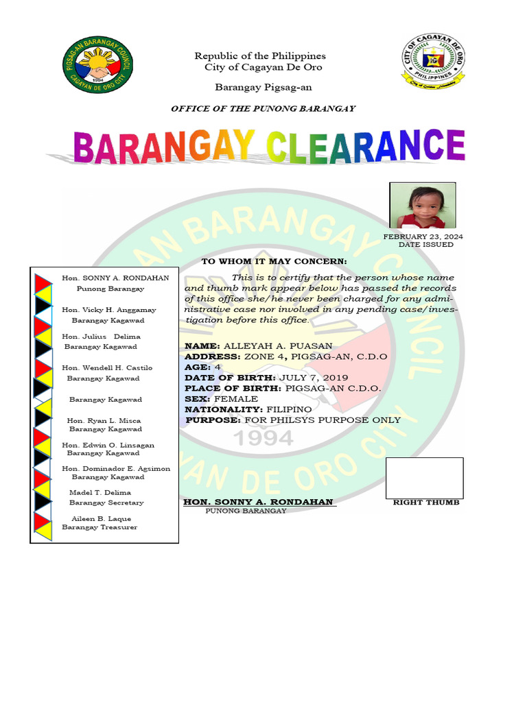 2024 Barangay Clearance | PDF