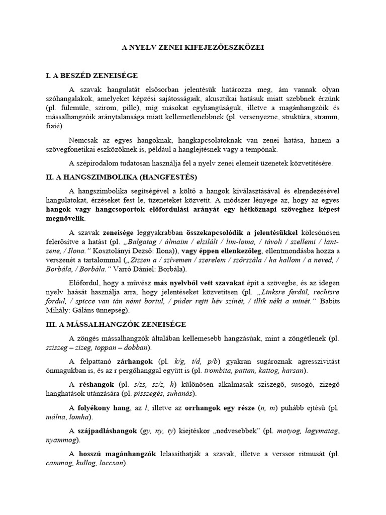 A Nyelv Zenei Kifejezőeszközei | PDF