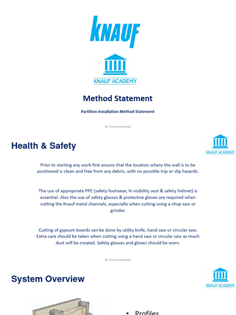 Knauf Partitions Method Statement TM | PDF | Drywall | Wall