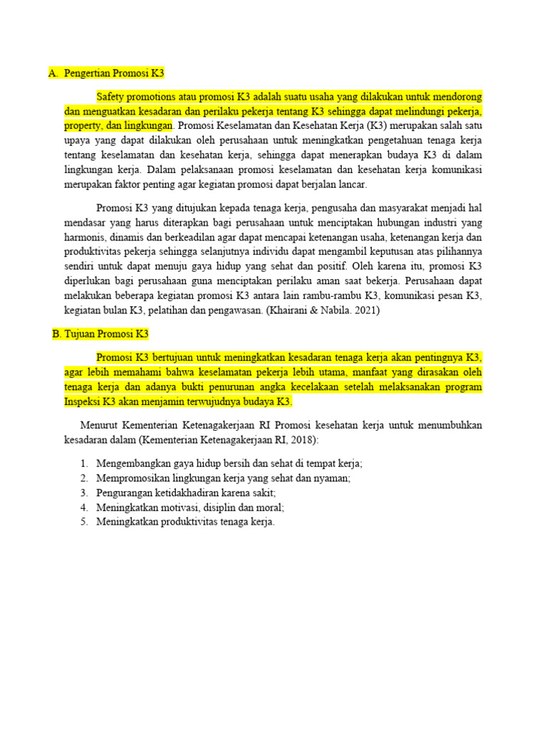 Pengertian Promosi K3 Serta Tujuan Promosi K3 | PDF