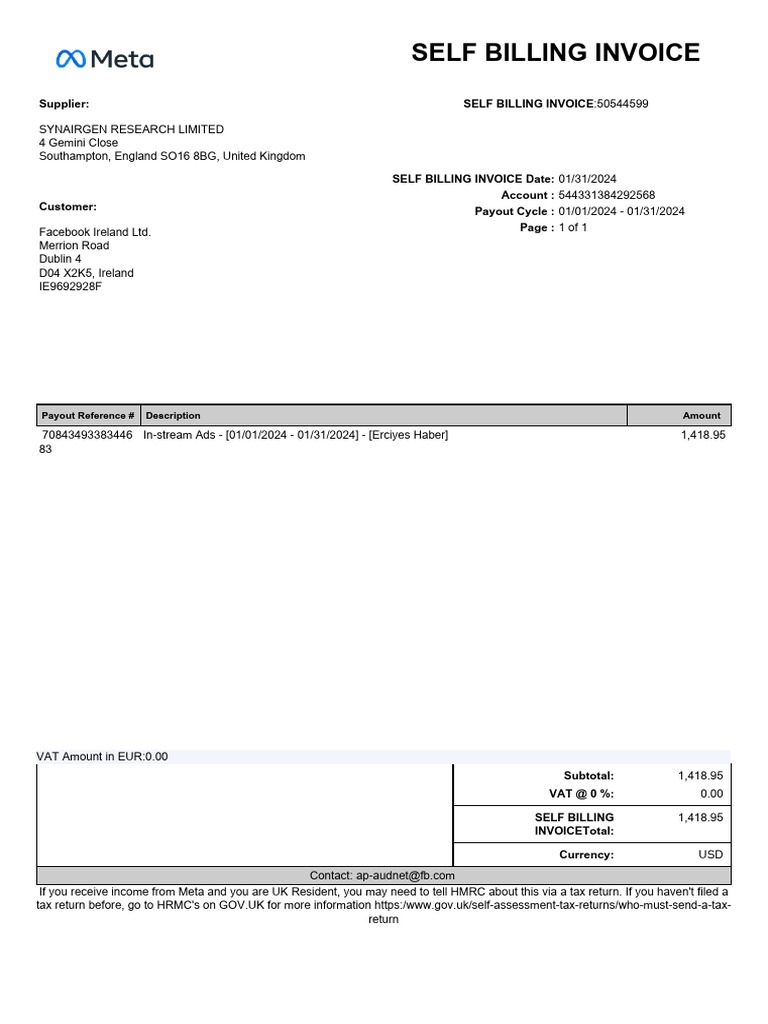 Self Billing Invoice 50544599 | PDF | Invoice | Public Law