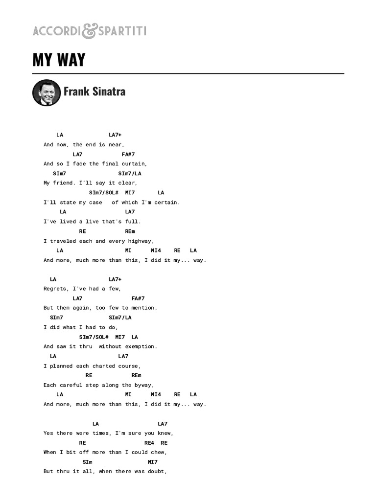 MY WAY Accordi 100% Corretti - Frank Sinatra | PDF