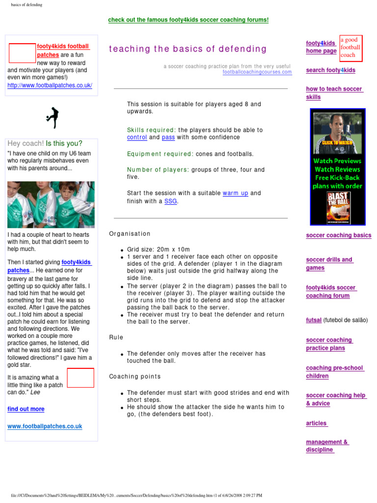 Teaching The Basics of Defending | PDF | Defender (Association Football) | Association Football