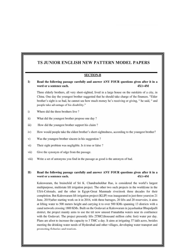 TS Junior English New Pattern Model Papers | PDF TS Junior English New Pattern Model Papers | PDF