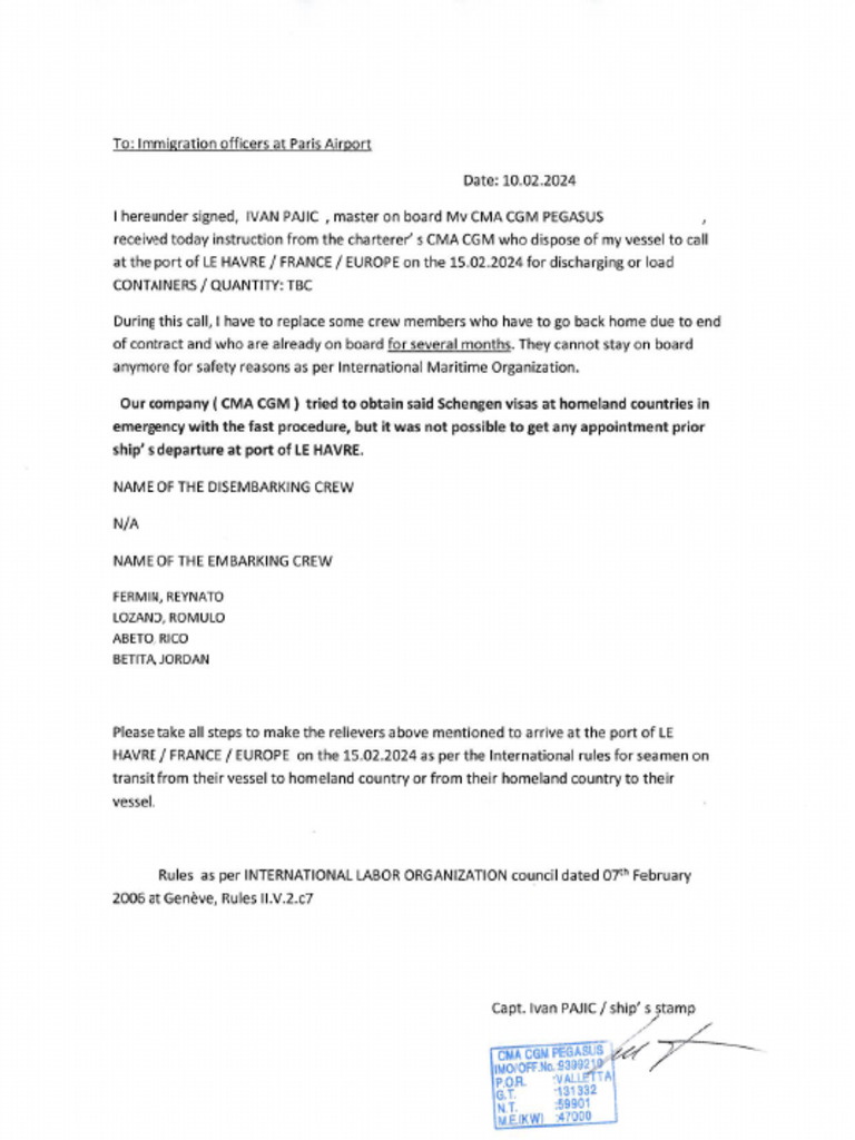 Master Letter Proving Emergency - CDG | PDF