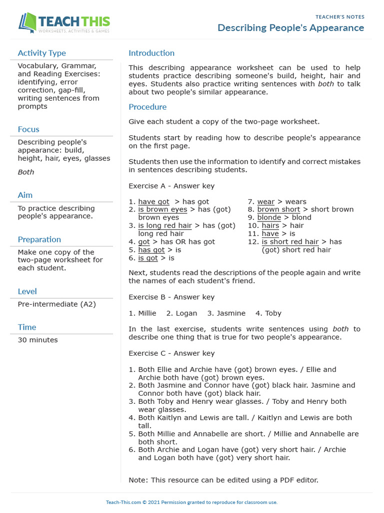 Describing Peoples Appearance | PDF | Linguistic Typology | Linguistic ...