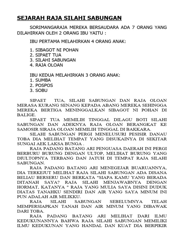 Sejarah Raja Silahi Sabungan dan Keturunannya | PDF