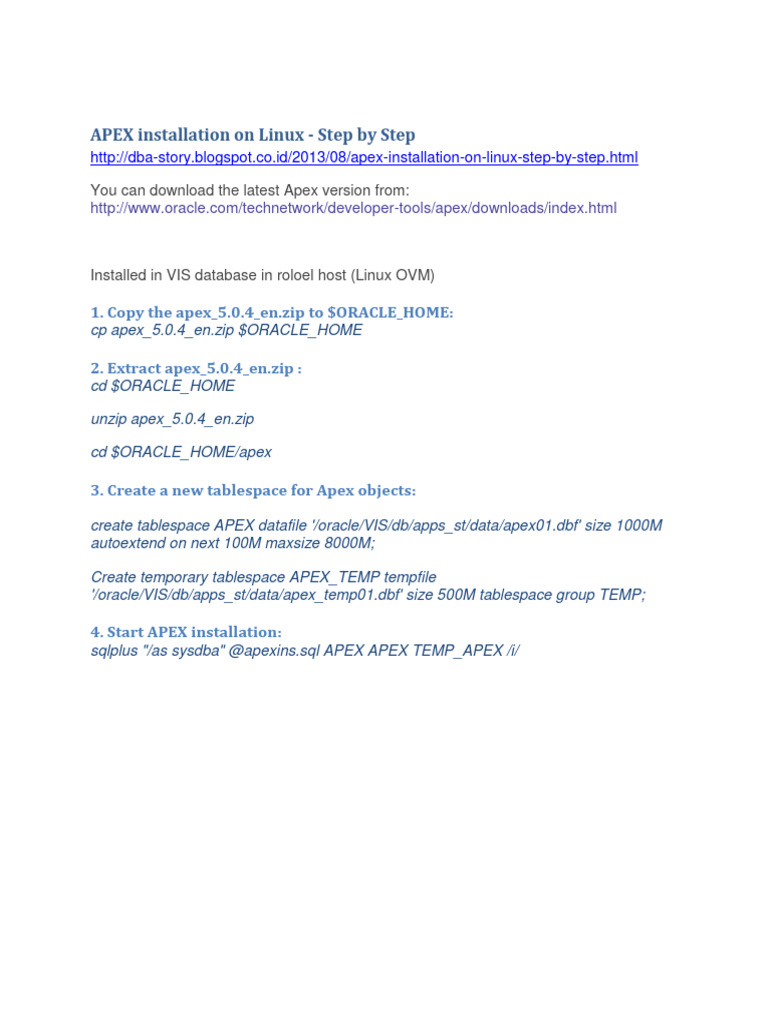Apex Installation On Linux | PDF | Login | Computing