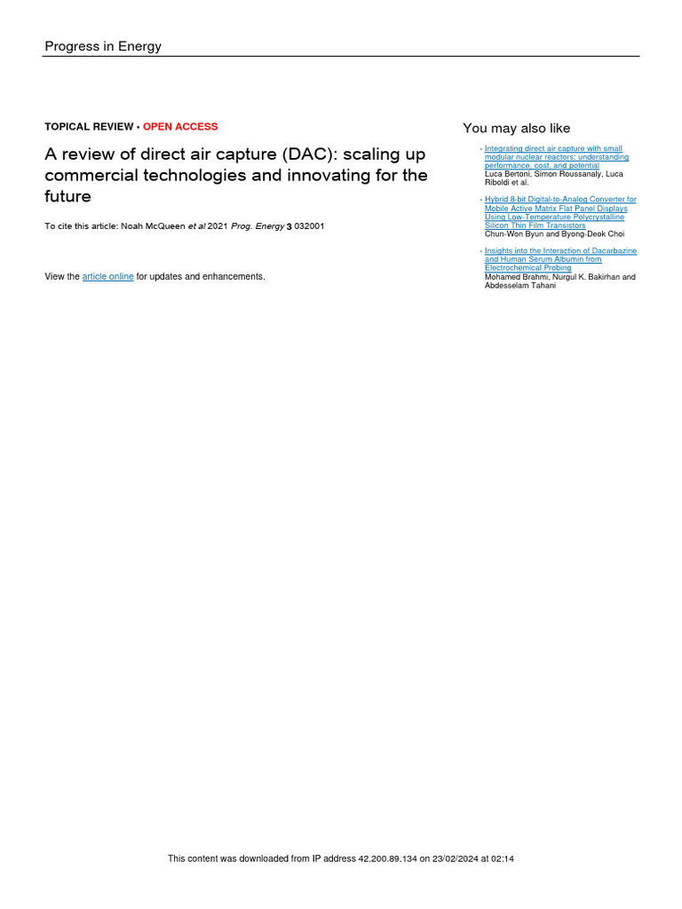 A Review of DAC Scaling Up Commercial Techs and Innovating For The ...