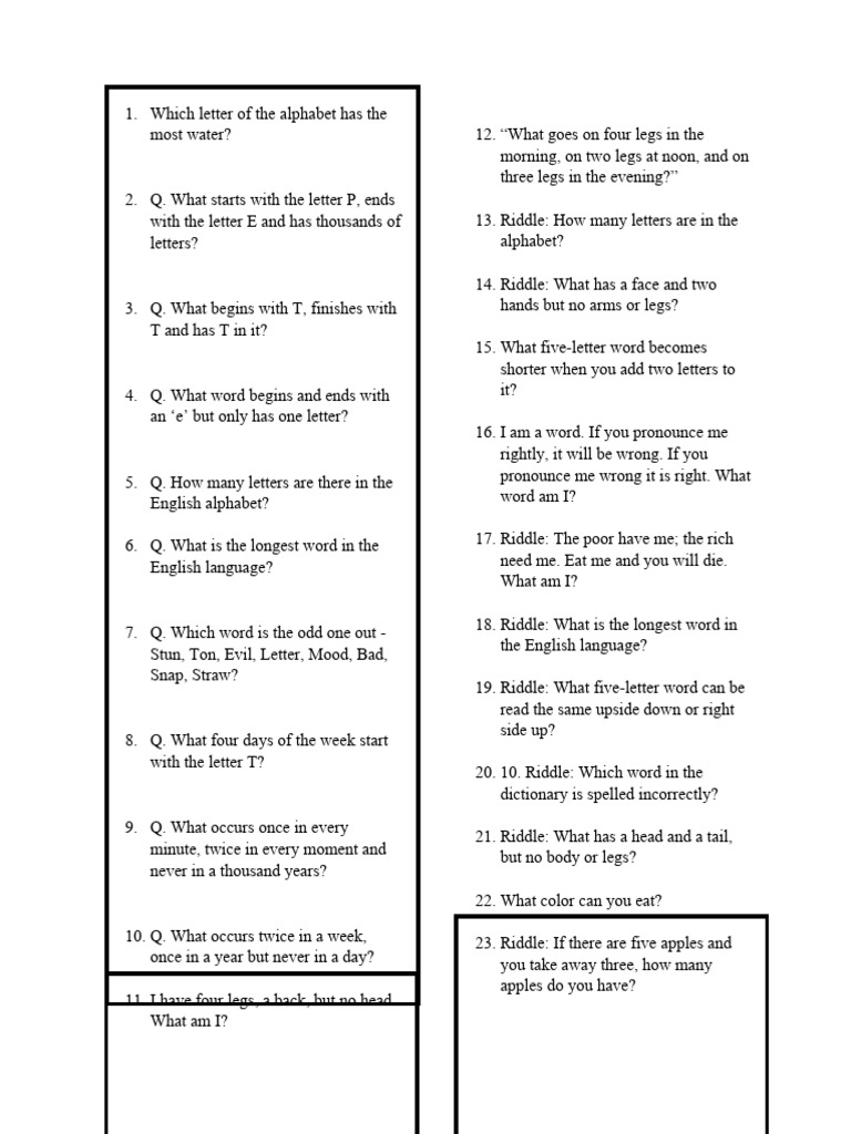 Riddles With Answer | PDF | Linguistics