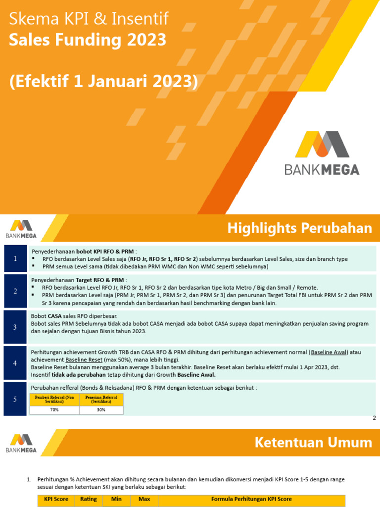 Skema Kpi Sales Funding 2023 Sosialisasi BPM (Rfo-Prm) | PDF