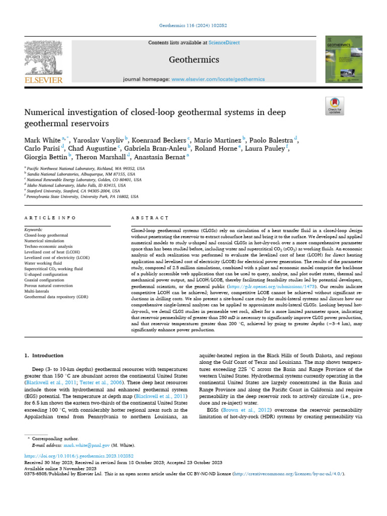 Numerical Investigation of Closed-Loop Geothermal Systems in Deep Geothermal Reservoirs - 2023 ...