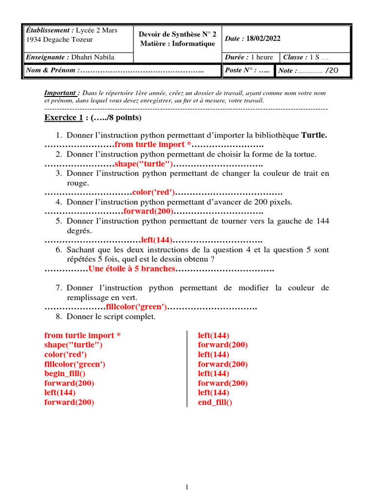 Devoir Python : Dessin avec Turtle | PDF | Échecs