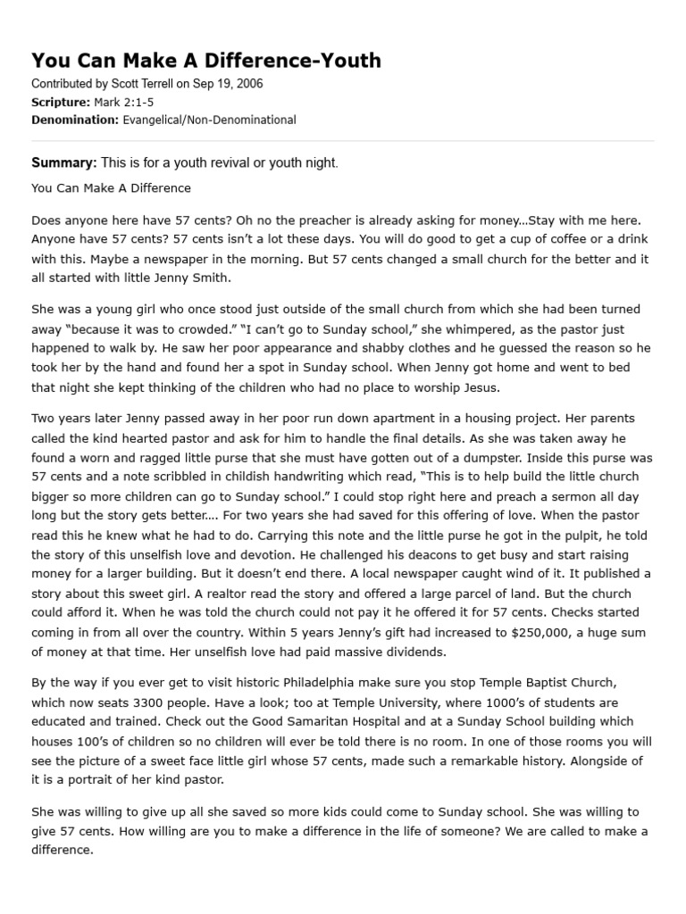 Youth: Make a Difference | PDF | Jesus | Faith